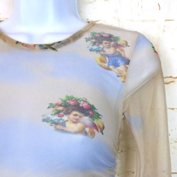 Hot Topic | Tops | Hot Topic Cherub Clouds Print Mesh Top Womens S ...